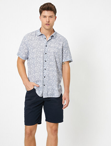 Koton Erkek Yaprak Desenli Kısa Kollu Gömlek Koton Erkek Yaprak Desenli Kısa Kollu Gömlek