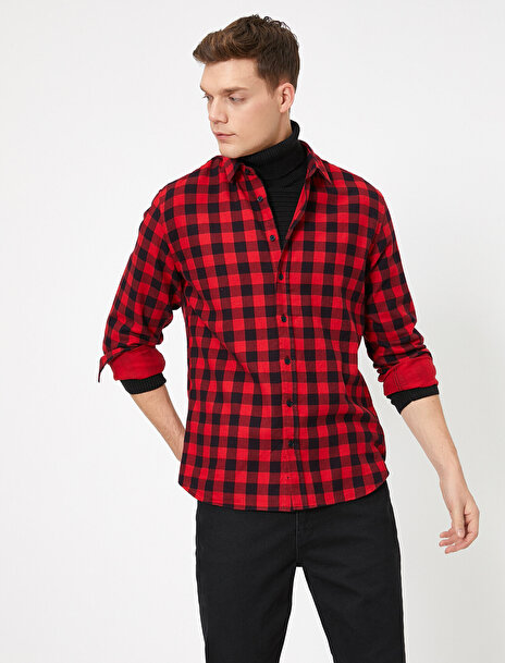 Koton Erkek Ekoseli Uzun Kollu Slim Fit Oduncu Gömleği