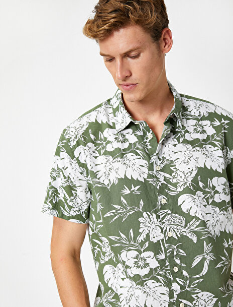 Koton Erkek 100% Pamuk Kısa Kollu Floral Desenli Gömlek