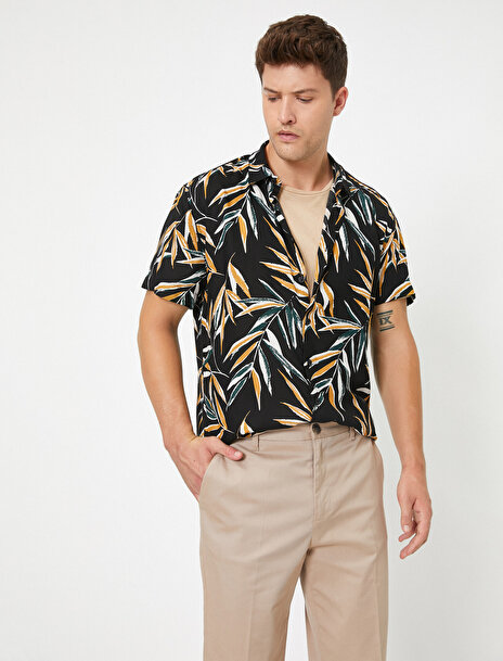 Koton Erkek Yaprak Desenli Kısa Kollu Gömlek Koton Erkek Yaprak Desenli Kısa Kollu Gömlek