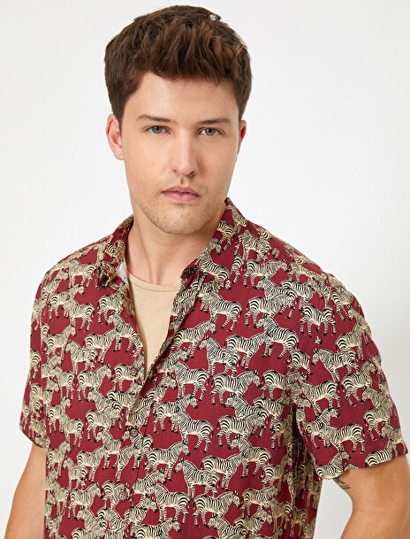 Koton Erkek Zebra Desenli Kısa Kollu Gömlek