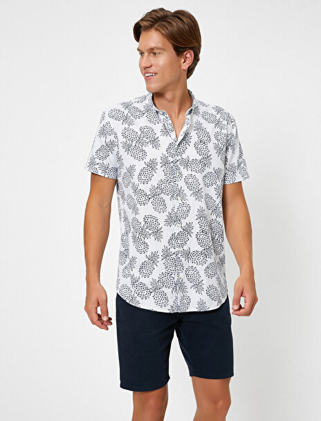 Koton Erkek Pamuklu Kısa Kollu Tropikal Baskılı Gömlek