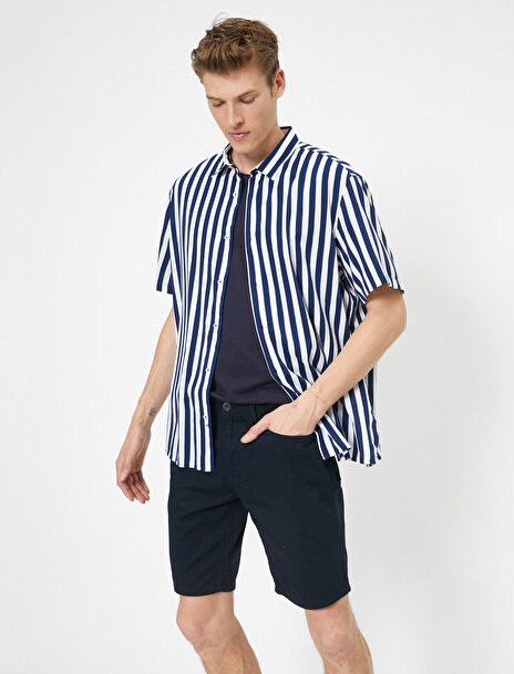 Koton Erkek Çizgili Kısa Kollu Regular Fit Gömlek