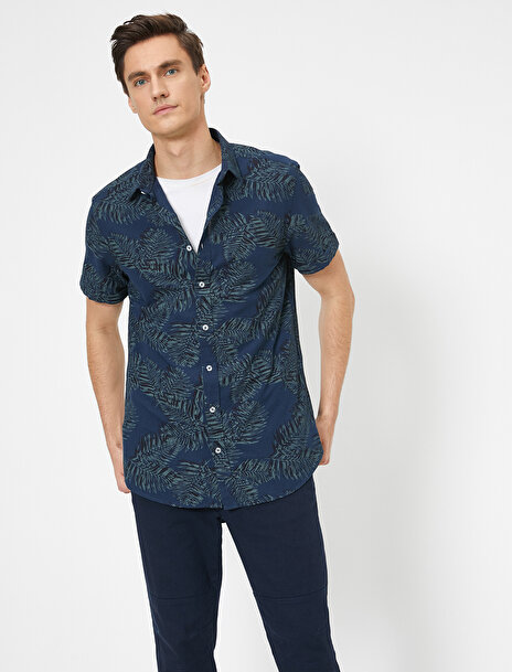 Koton Erkek Yaprak Desenli Pamuklu Kısa Kollu Slim Fit Gömlek Koton Erkek Yaprak Desenli Pamuklu Kısa Kollu Slim Fit Gömlek