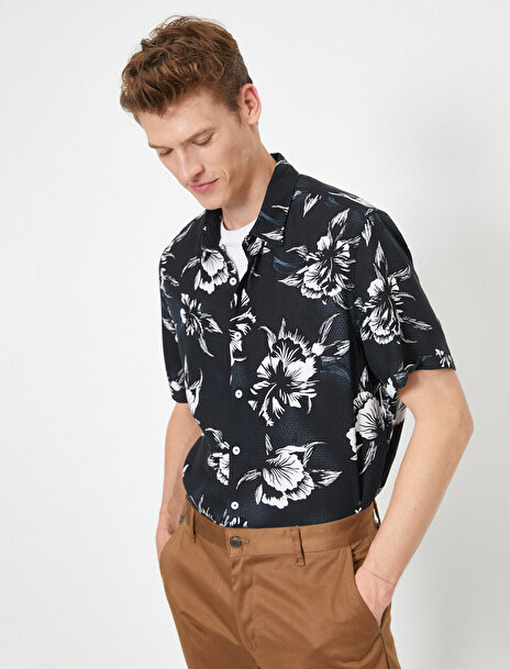 Koton Erkek Çiçek Desenli Kısa Kollu Regular Fit Gömlek