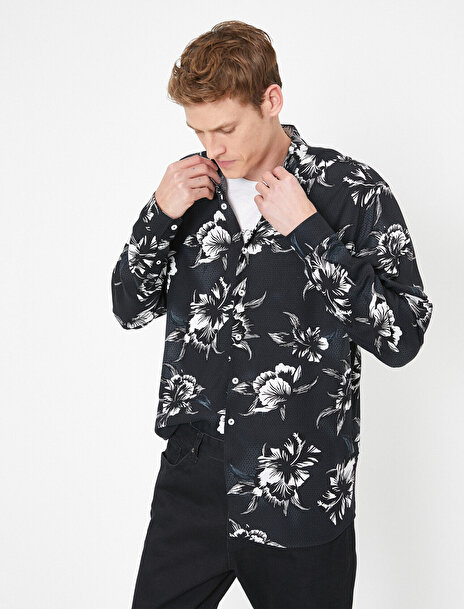Koton Erkek Çiçek Desenli Uzun Kollu Regular Fit Gömlek