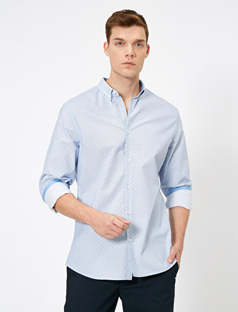 Koton Erkek Minmal Desenli Düğmeli Yaka Uzun Kollu Smart Gömlek