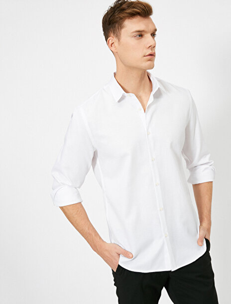 Koton Erkek İtalyan Yaka Uzun Kollu Slim Fit Gömlek