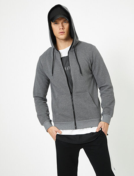 Koton Erkek Kapüşonlu Fermuarlı Kanguru Cepli Kontrast Biyeli Sweatshirt Koton Erkek Kapüşonlu Fermuarlı Kanguru Cepli Kontrast Biyeli Sweatshirt