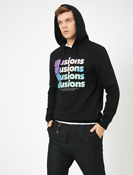 Koton Erkek Kapüşonlu Yazılı Baskılı Uzun Kollu Sweatshirt
