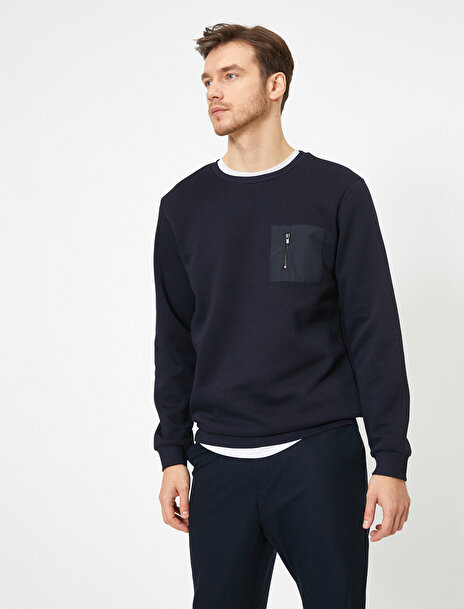 Koton Erkek Bisiklet Yaka Fermuarlı Cepli Sweatshirt