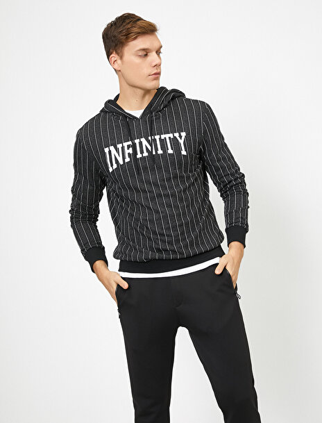 Koton Erkek Kapüşonlu Çizgili Yazılı Baskılı Uzun Kollu Sweatshirt Koton Erkek Kapüşonlu Çizgili Yazılı Baskılı Uzun Kollu Sweatshirt