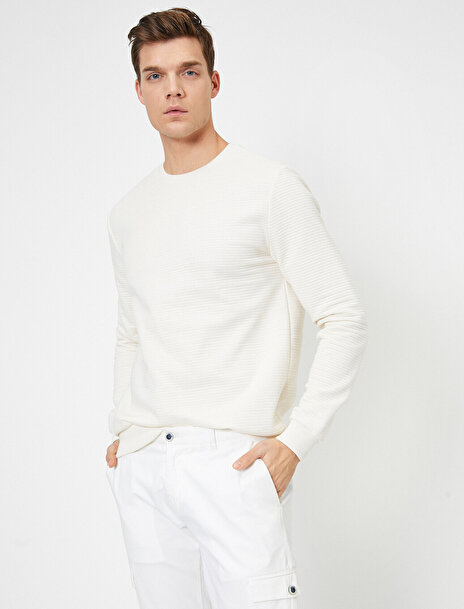 Koton Erkek Bisiklet Yaka Ottoman Kumaş Basic Sweatshirt