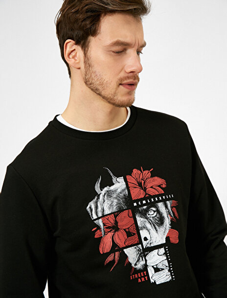 Koton Erkek Bisiklet Yaka Yazılı Baskılı Uzun Kollu Sweatshirt