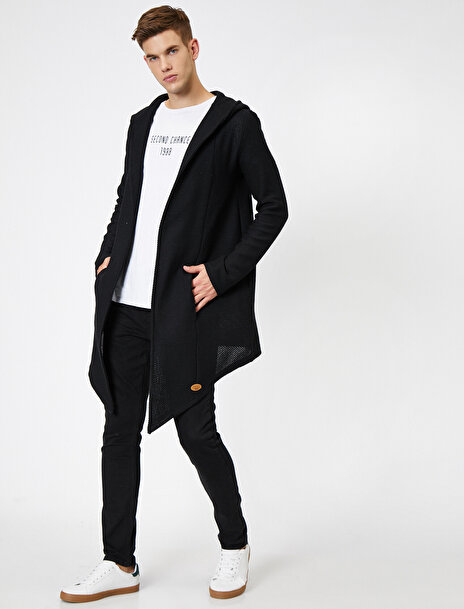 Koton Erkek Kapüşonlu Asimetrik Kesim Cep Detaylı  Uzun Fit Hırka Koton Erkek Kapüşonlu Asimetrik Kesim Cep Detaylı  Uzun Fit Hırka