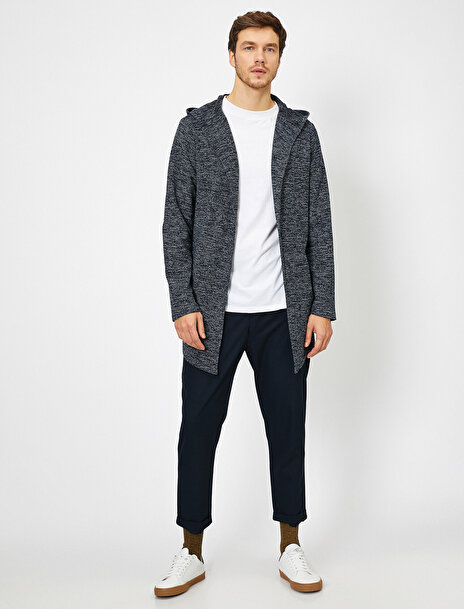 Koton Erkek Kapüşonlu Muline Kumaş Uzun Fit Hırka