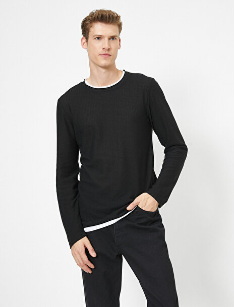 Koton Erkek Bisiklet Yaka Dokulu Kumaş Slim Fit Kazak