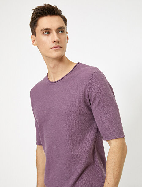 Koton Erkek Bisiklet Yaka Dokulu Kumaş Regular Fit Triko T-Shirt