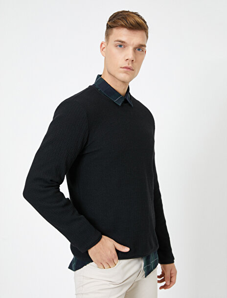 Koton Erkek Bisiklet Yaka Dokulu Kumaş Mevsimlik Slim Fit Kazak Koton Erkek Bisiklet Yaka Dokulu Kumaş Mevsimlik Slim Fit Kazak