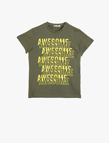 Koton Erkek Çocuk Yazı Baskılı Yuvarlak Yaka Tişört