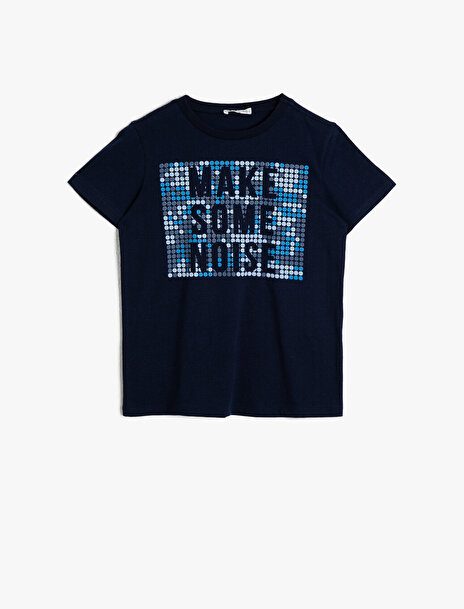 Koton Erkek Çocuk Pamuklu Slogan Baskılı Kısa Kollu Bisiklet Yakalı Tişört