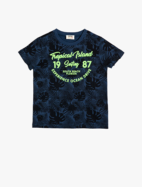 Koton Erkek Çocuk Yazılı Baskılı Kısa Kollu Bisiklet Yaka Tişört