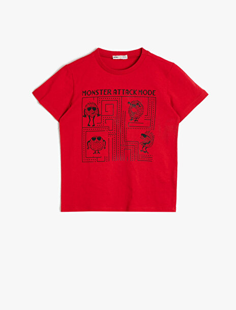 Koton Erkek Çocuk Pamuklu Baskılı Kısa Kollu Bisiklet Yakalı Tişört