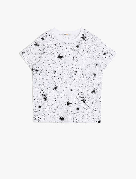 Koton Erkek Çocuk Sıçratma Desenli Pamuklu Kısa Kollu Bisiklet Yaka Tişört