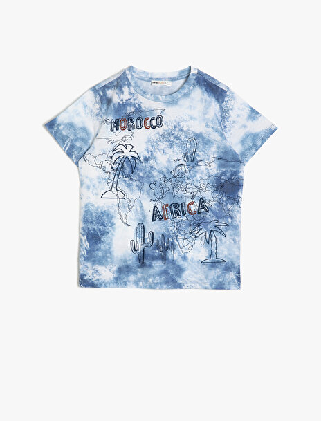 Koton Erkek Çocuk Geçişli Renk Desenli Baskılı Kısa Kollu Bisiklet Yaka Tişört