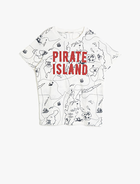 Koton Erkek Çocuk Harita Desenli Pamuklu Kontrast Renk Slogan Baskılı Tişört Koton Erkek Çocuk Harita Desenli Pamuklu Kontrast Renk Slogan Baskılı Tişört