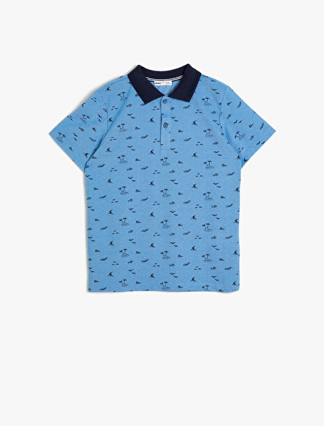 Koton Erkek Çocuk Baskılı Düğmeli Polo Yaka Kısa Kollu Tişört