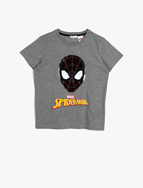 Koton Erkek Çocuk Spiderman Lisanslı Çift Traflı Pul Payet Baskılı Pamuklu Tişört