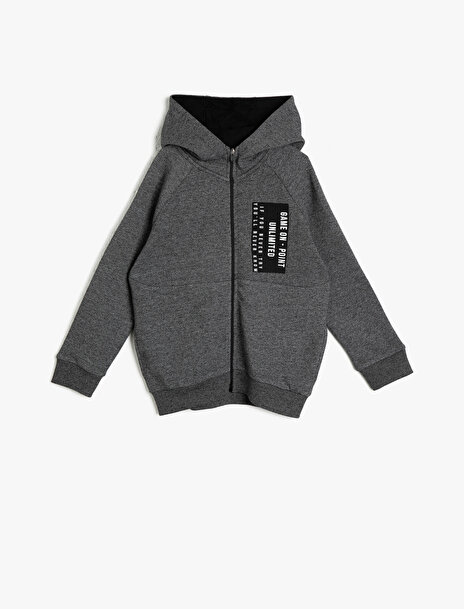 Koton Erkek Çocuk Baskılı Ribanalı Önden Fermuarlı Kapüşonlu Sweatshirt