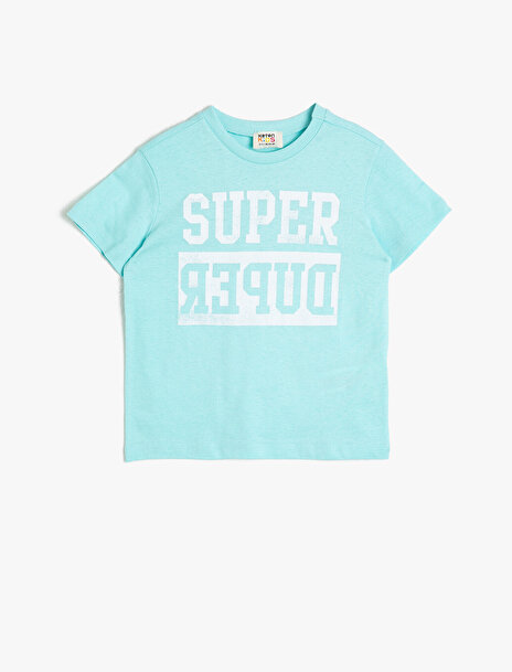 Koton Erkek Çocuk Pamuklu Kumaştan Slogan Baskılı Kısa Kollu Bisiklet Yakalı Tişört