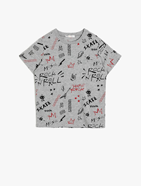 Koton Erkek Çocuk Yazılı Baskılı Pamuklu Kısa Kollu Bisiklet Yaka Tişört