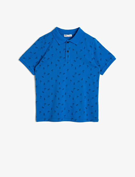 Koton Erkek Çocuk Baskılı Pamuklu Düğmeli Polo Yaka Ribanalı Kısa Kollu Tişört