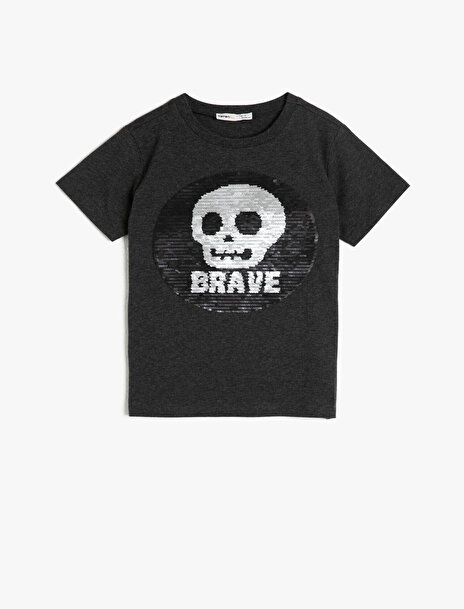 Koton Erkek Çocuk Çift Taraflı Pul Payet Baskılı Kısa Kollu Bisiklet Yaka Tişört