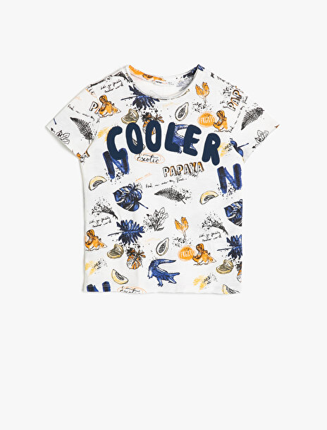 Koton Erkek Çocuk Kontrast Renk Slogan Baskılı Pamuklu Kısa Kollu Bisiklet Yaka Tişört Koton Erkek Çocuk Kontrast Renk Slogan Baskılı Pamuklu Kısa Kollu Bisiklet Yaka Tişört