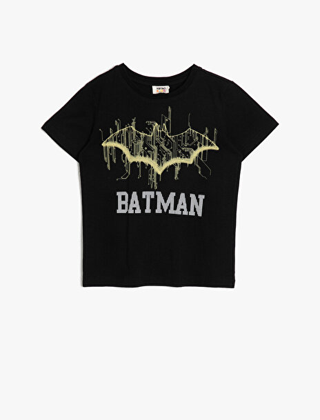 Koton Erkek Çocuk Batman Lisanslı Baskılı Pamuklu Kısa Kollu Bisiklet Yaka Tişört