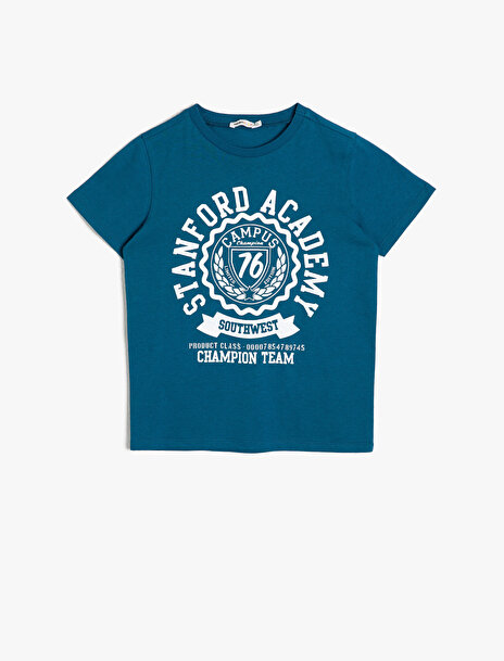 Koton Erkek Çocuk Pamuklu Yazılı Baskılı Kısa Kollu Bisiklet Yaka Tişört