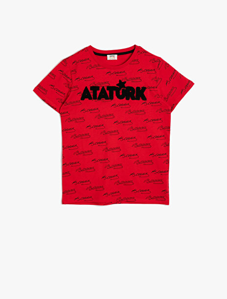 Koton Erkek Çocuk Atatürk İmzası Baskılı Pamuklu Kısa Kollu Bisiklet Yaka Tişört