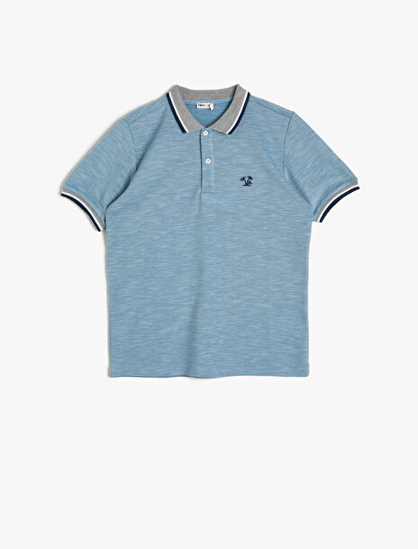 Koton Erkek Çocuk Göğüs Nakışlı Düğmeli Polo Yaka Ribanalı Kısa Kollu Tişört