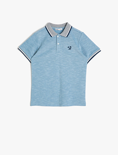 Koton Erkek Çocuk Göğüs Nakışlı Düğmeli Polo Yaka Ribanalı Kısa Kollu Tişört