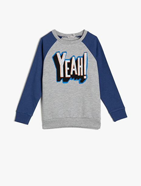 Koton Erkek Çocuk Slogan Baskılı Ribanalı Bisiklet Yaka Sweatshirt