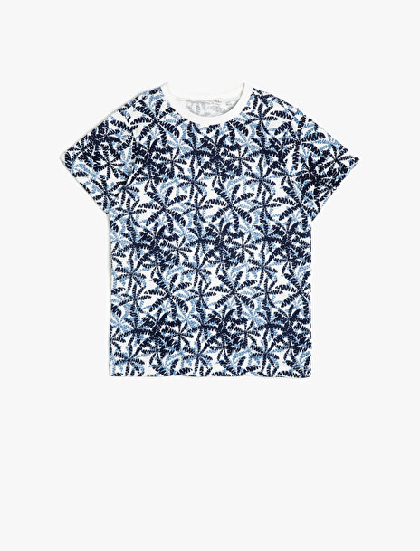 Koton Erkek Çocuk Yaprak Desenli Kısa Kollu Bisiklet Yaka Tişört