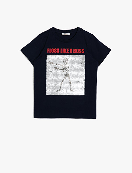 Koton Erkek Çocuk Çift Taraflı Pul Payet Baskılı Pamuklu Bisiklet Yaka Tişört