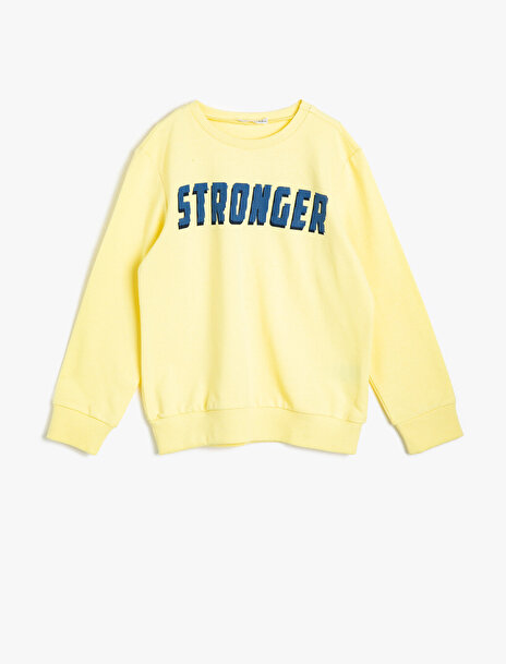 Koton Erkek Çocuk Bisiklet Yaka Ribanalı Slogan Baskılı Sweatshirt