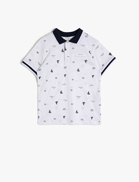 Koton Erkek Çocuk Polo Yaka Baskılı Pamuklu Düğmeli Ribanalı Kısa Kollu Tişört