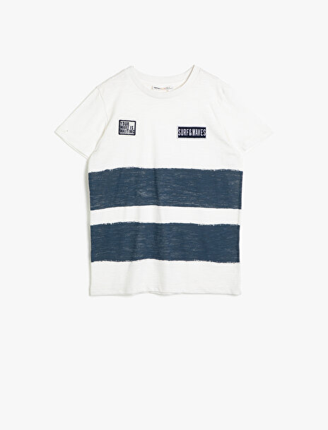 Koton Erkek Çocuk Çizgi Baskılı Patch Detaylı Kısa Kollu Bisiklet Yaka Tişört Koton Erkek Çocuk Çizgi Baskılı Patch Detaylı Kısa Kollu Bisiklet Yaka Tişört