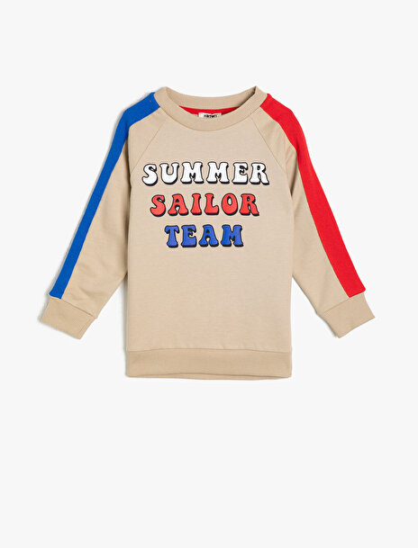 Koton Erkek Çocuk Kontrast Renk Detaylı Baskılı Ribanalı Bisiklet Yaka Sweatshirt